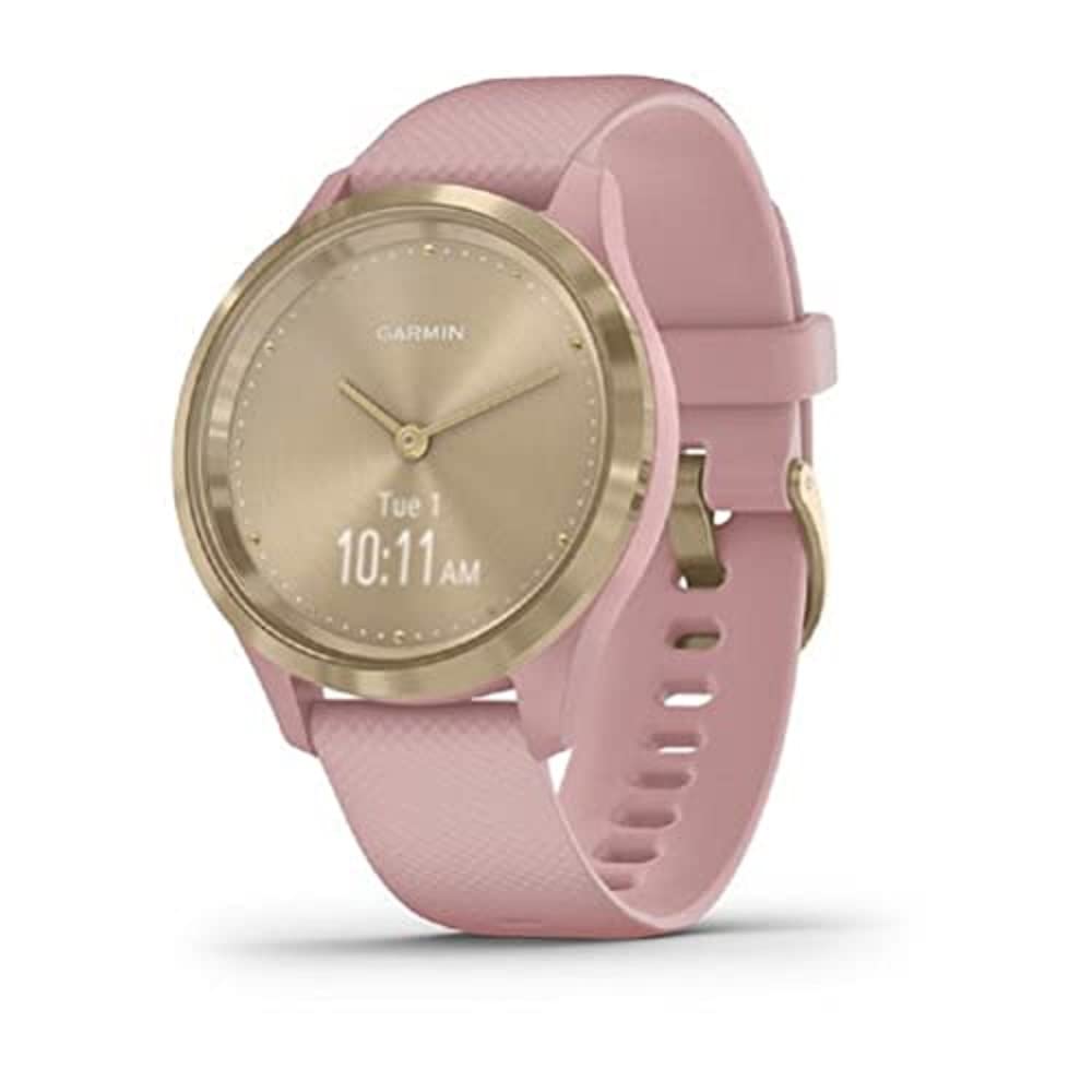 Garmin vivomove 3s, Smaller-sized Hybrid Smartwatch with Real Watch Hands and Hidden Touchscreen Display, Light Gold with Rose Case and Band