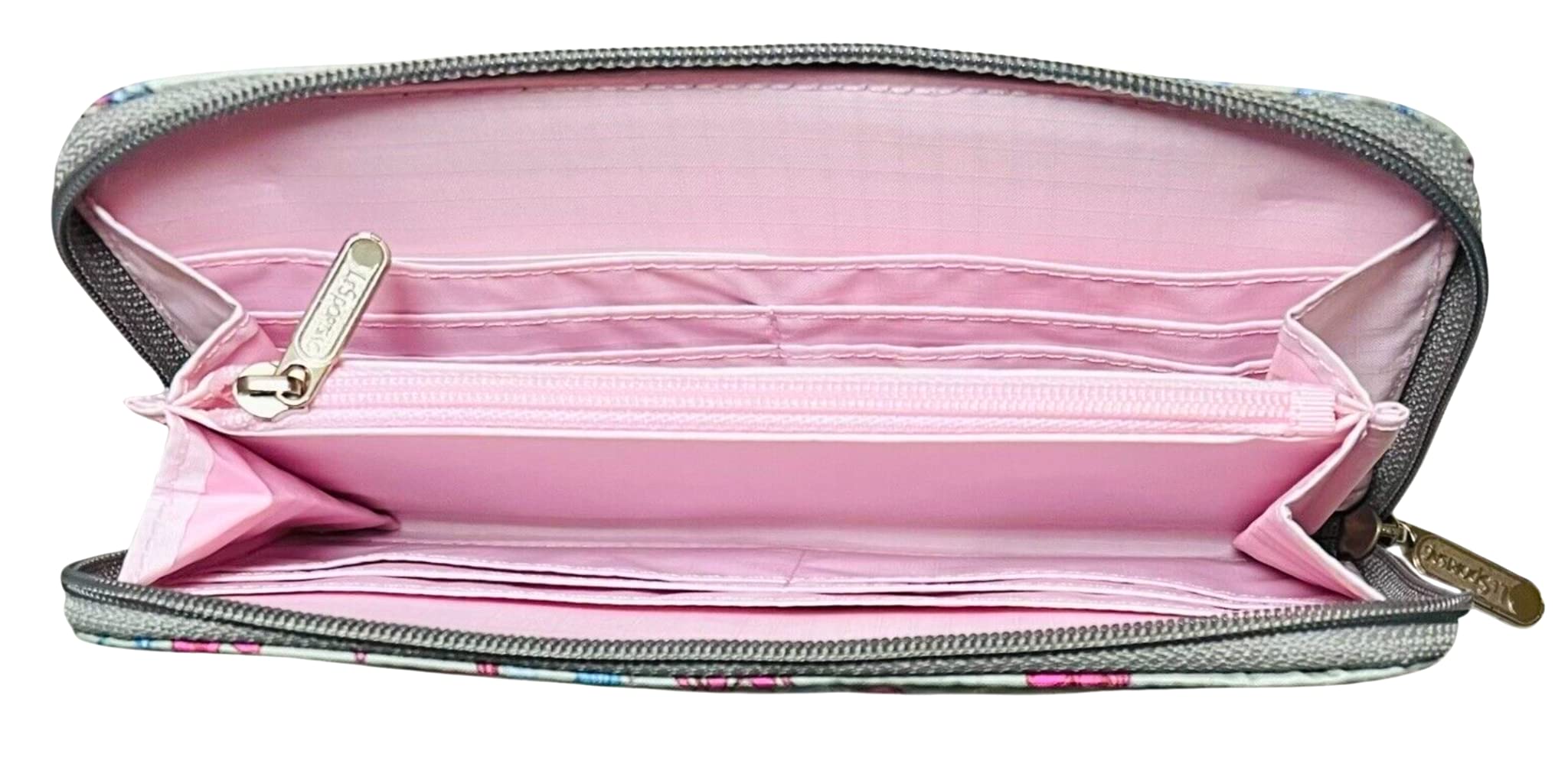 LeSportsac Laelia Mint Lily Wallet, Style 6506/Color F427, Celadon Mint Green Bag w Raspberry Pink & Periwinkle Blue Laelia Orchids