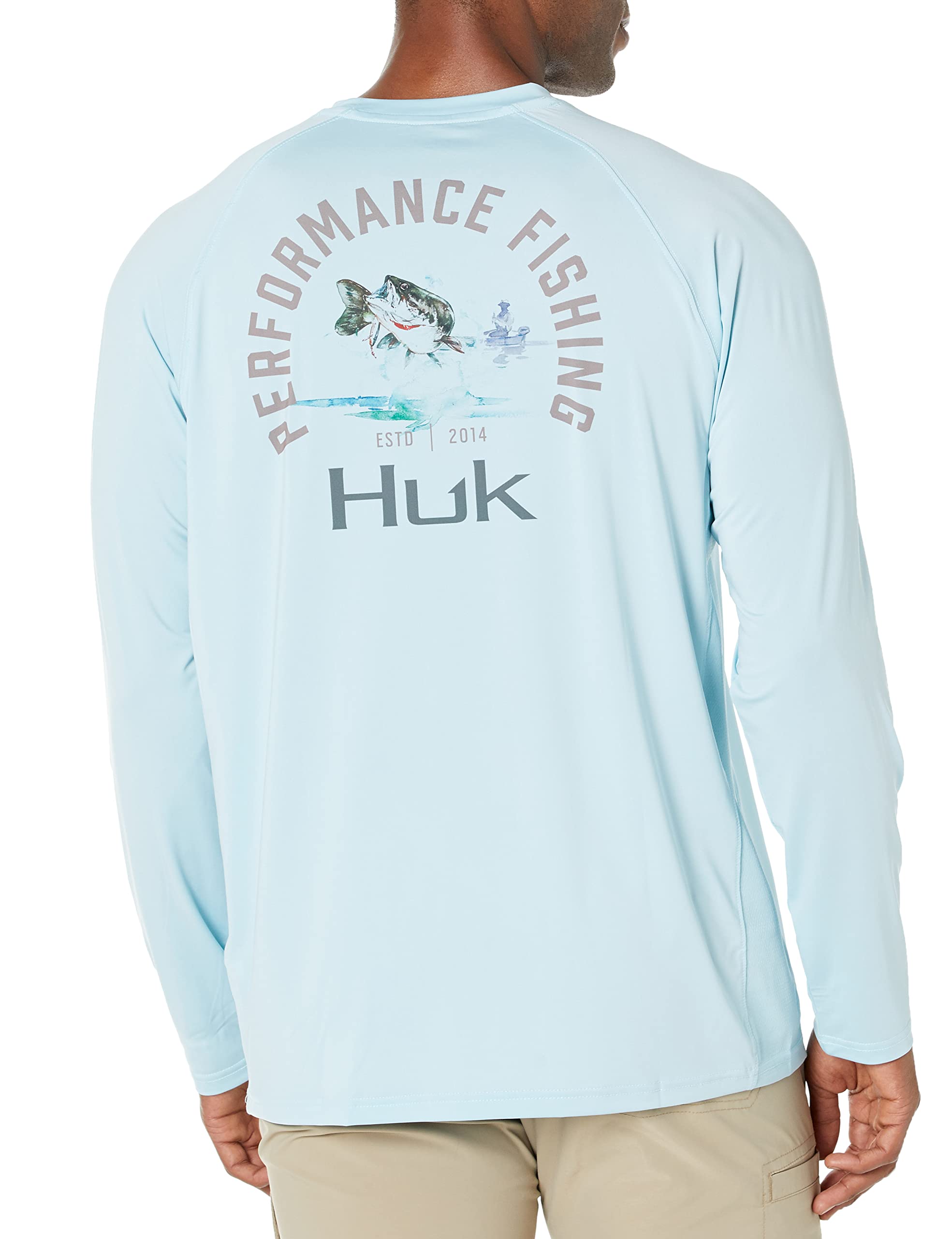 HUK Men's Pursuit Long Sleeve Sun Protecting Fishing Shirt, Bass-Ice Blue, Large