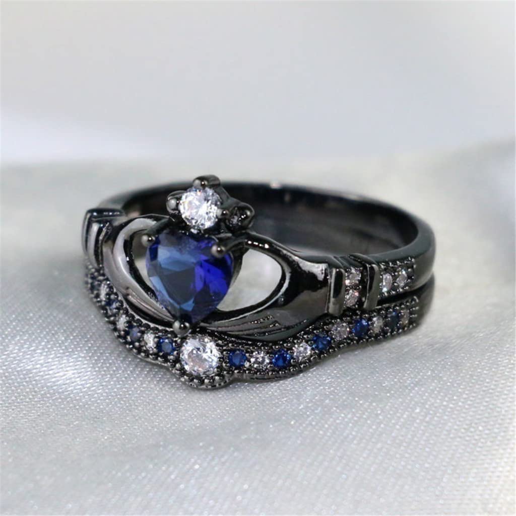 Heart Cut Black Bridal Crown Irish Claddagh Ring 8 Not a defect Medium