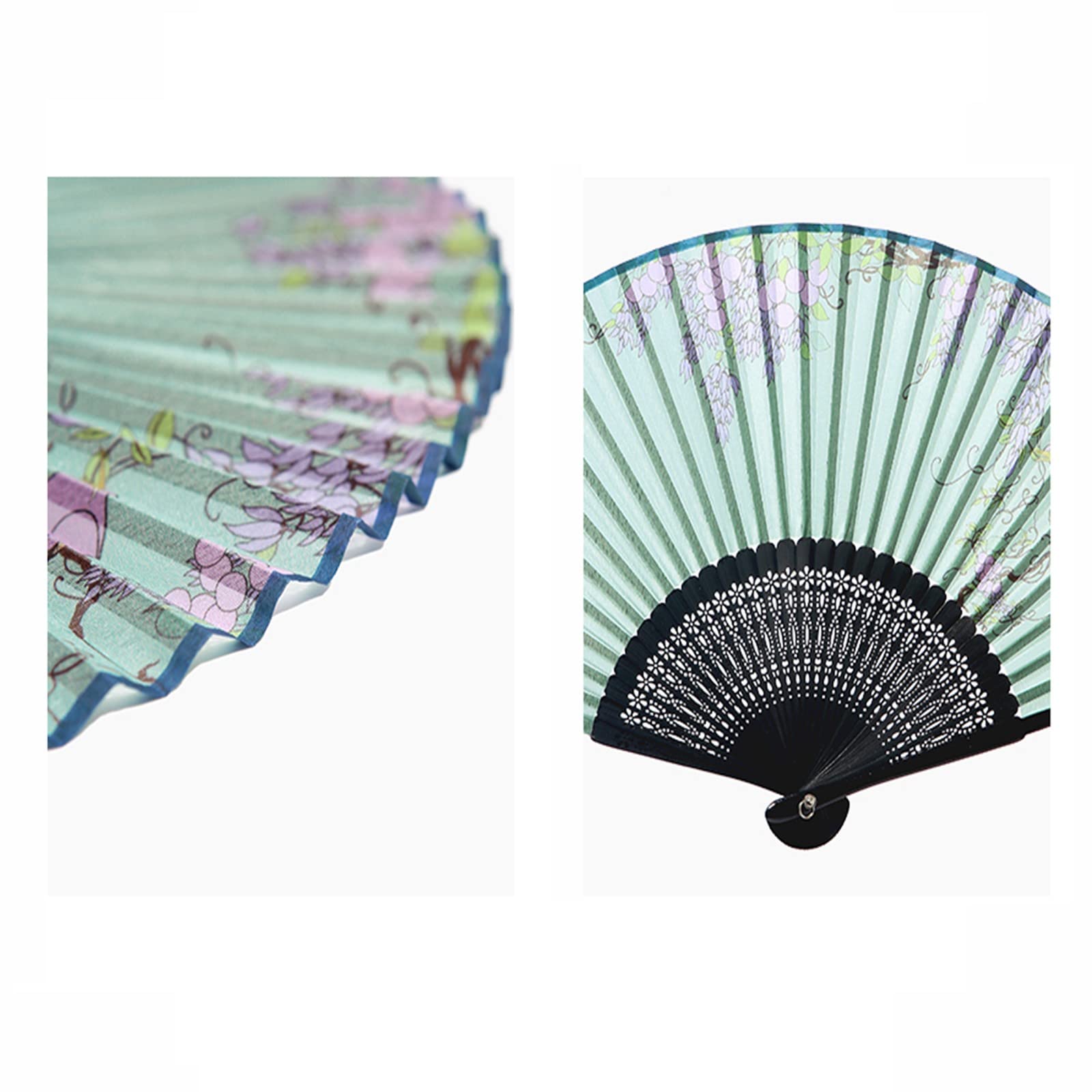ERTUO Hand Folding Fan Bamboo Handheld Folding Fan Chinese Gift Hanfu Cheongsam Matching (Wisteria Flowers and Birds)