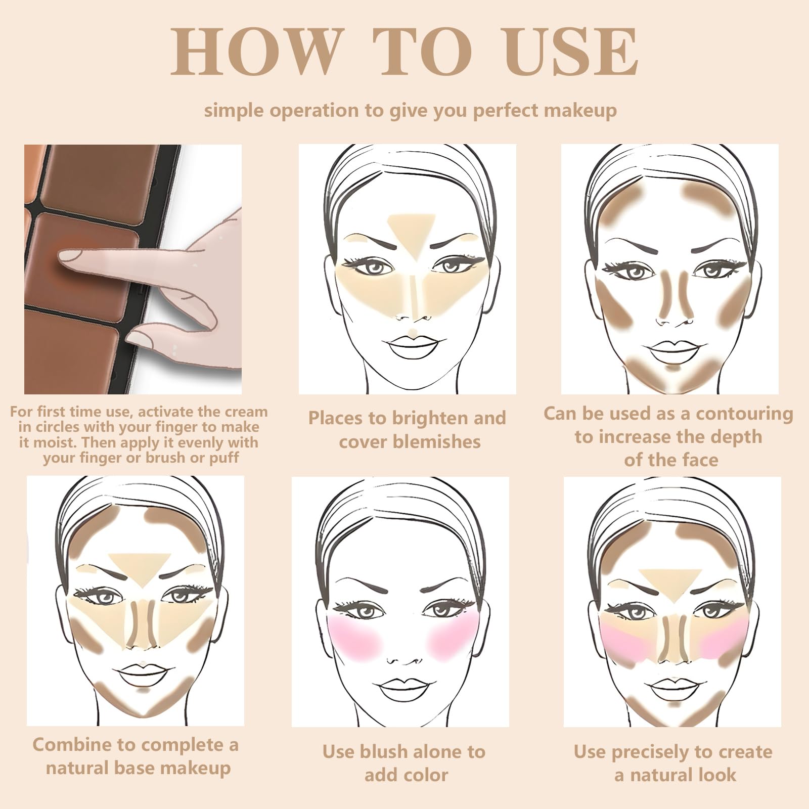 HOSAILY Cream Blush & Concealer Palette, 12 Colors, Long Wearing, Smudge Proof, Blendable Matte Finish, Face Makeup (02)