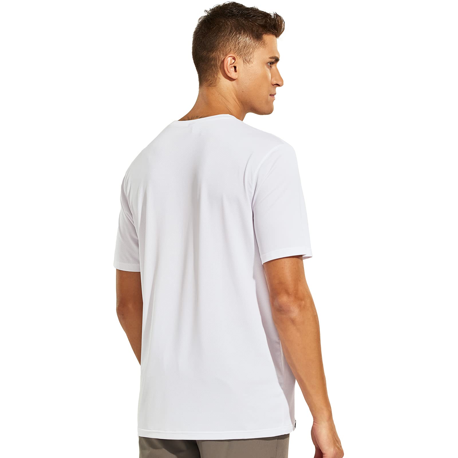 Haimont Mens White Active Quick Dry Crew Neck T Shirts with Pocket, Athletic Running Gym Workout Polyester Short Sleeve Tees, White, X-Large