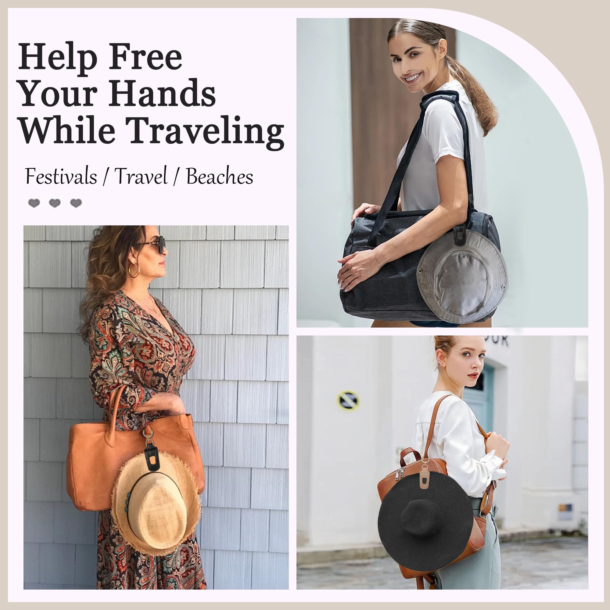 JYG Leather Hat Clip for Travel on Bag Multifunctional Elastic Hat Holder Khaki Outdoor Hands Free Bag Accessory