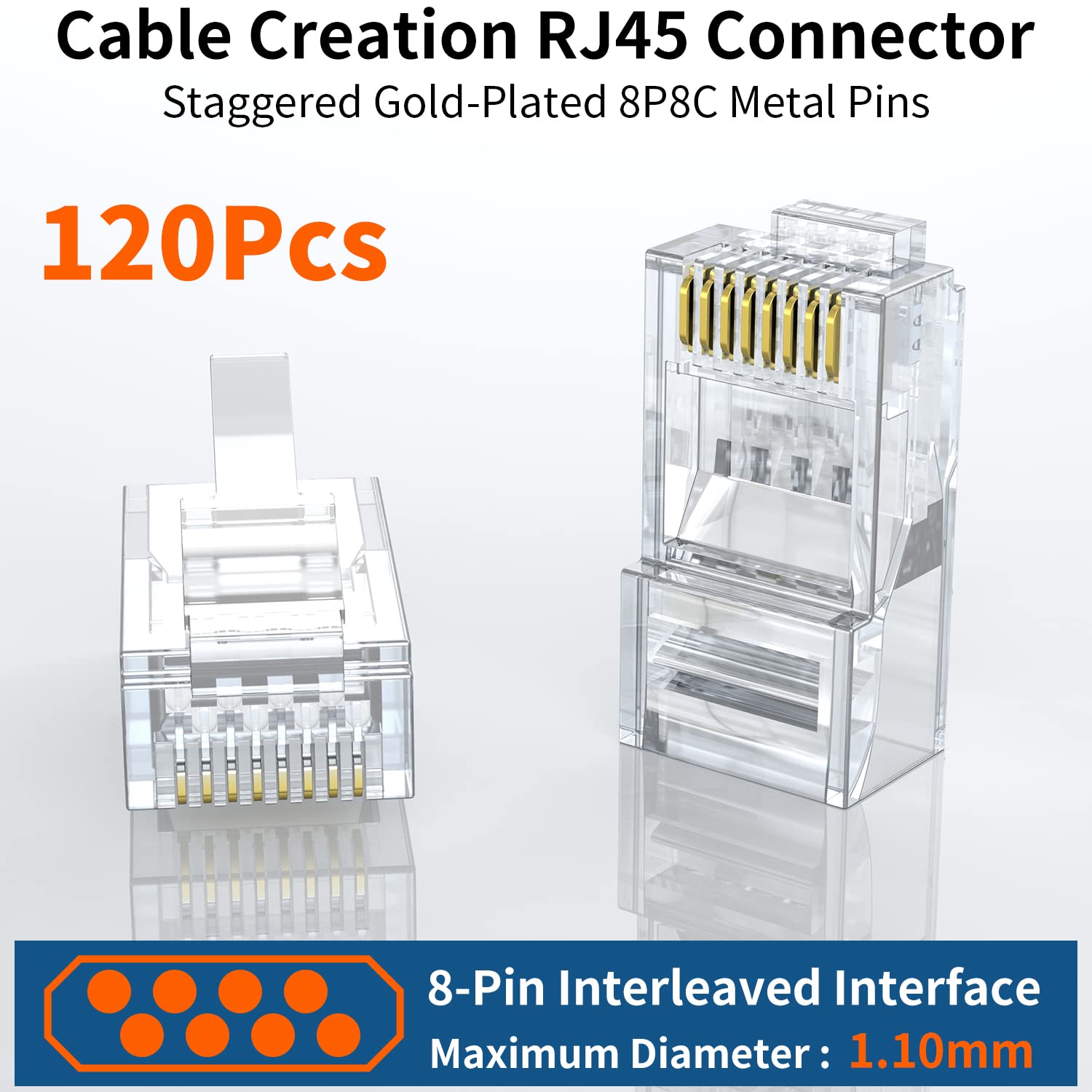 IIABC RJ45 Connectors, 120-PACK Cat6 Connector Cat5e Connectors RJ45 Ends Ethernet Cable Crimp Connectors UTP Network Plug for Solid or Stranded UTP Cable