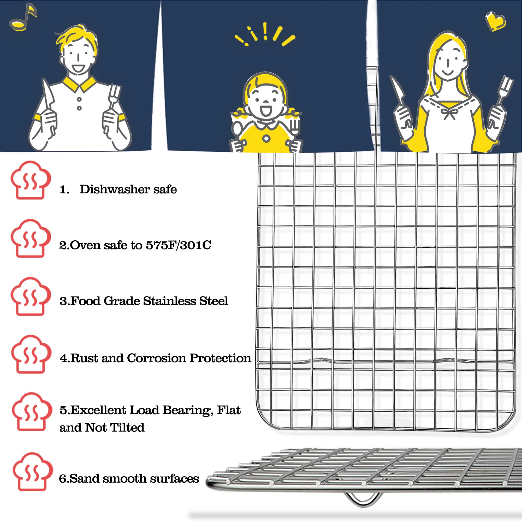 KORCCI Cooling Rack For Baking 2pc- 8.2x11.8", Baking Racks, Stainless Steel Grid Wire Cookie Rack for Cooking, Baking, Roasting, Grilling, Drying, Oven-Safe, Dishwasher-Safe, Heavy Duty,