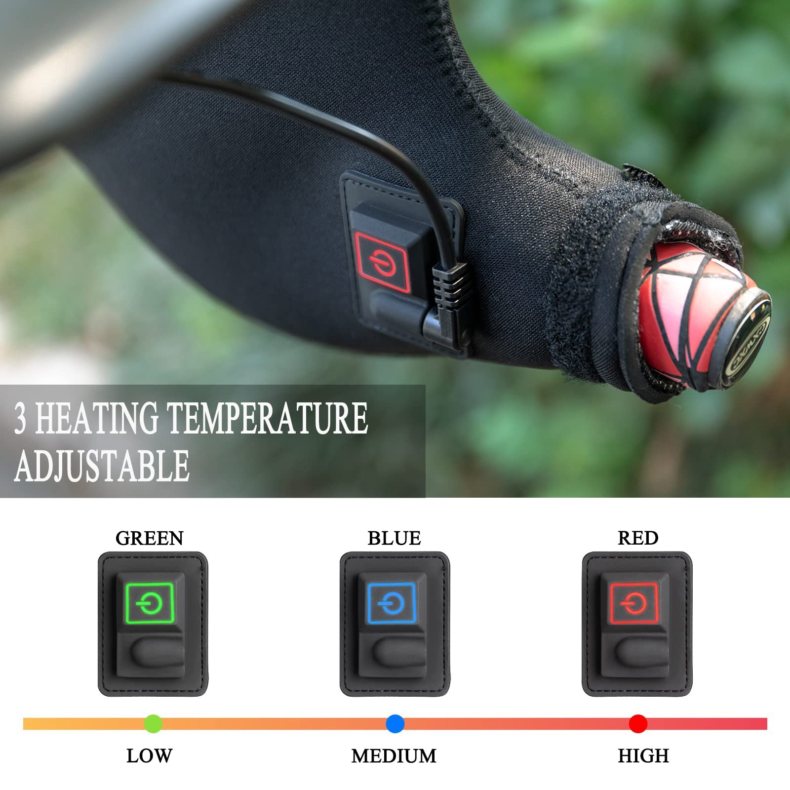 Heated Handlebar Mittens- 3 Heating Temperature Adjustable Windproof & Waterproof Fat Bike Bar Covers - Commuter Mountain Road Bicycle Bar Warmer Covers for Winter Cycling (Road Style)