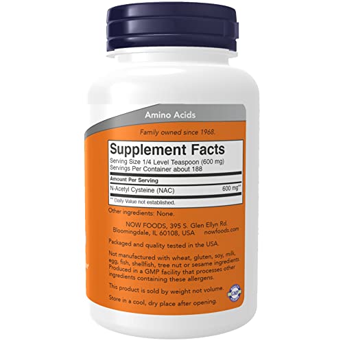 NOW Supplements, NAC (N-Acetyl Cysteine) 600 mg Pure Powder, 4-Ounce, White
