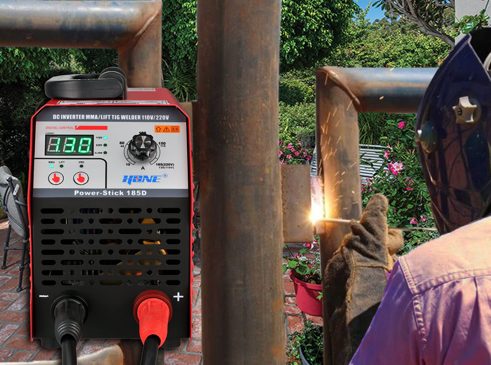 HONE ARC Welder, Actual 185Amp 110V/220V Stick Welder with Lift Tig Function, Digital IGBT Inverter Welding Machine with Hot Start Arc Force Anti-Stick VRD, High Duty Cycle for 1/16"-5/32" Welding Rod