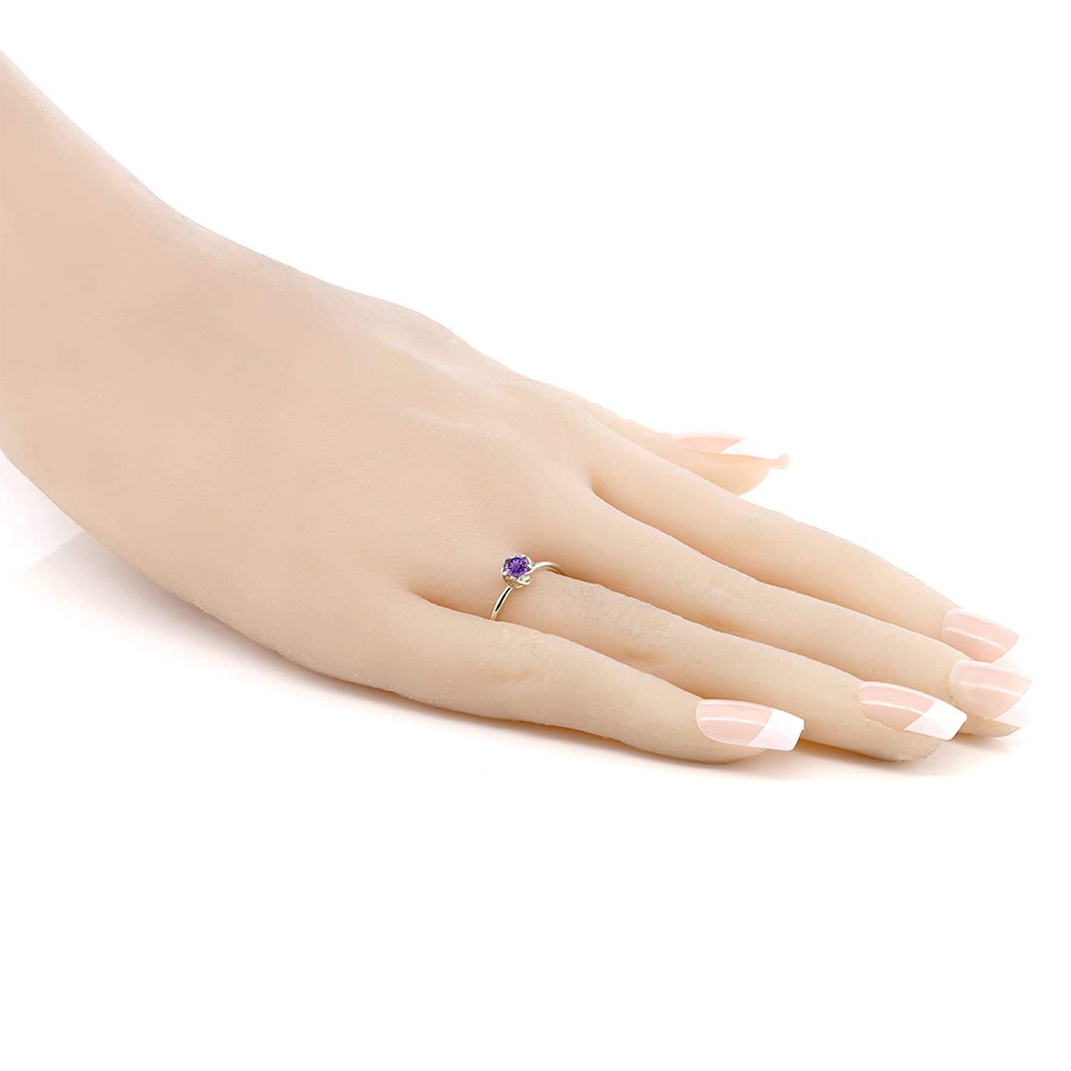 Gem Stone King 10K White Gold Purple Amethyst Women Ring (0.10 Ct Round Gemstone Birthstone, Available in size 5, 6, 7, 8, 9)