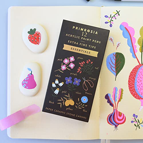Primrosia Essentials 12 Extra Fine and 12 Medium Acrylic Paint Pens for Bullet Journaling, Drawing and Coloring