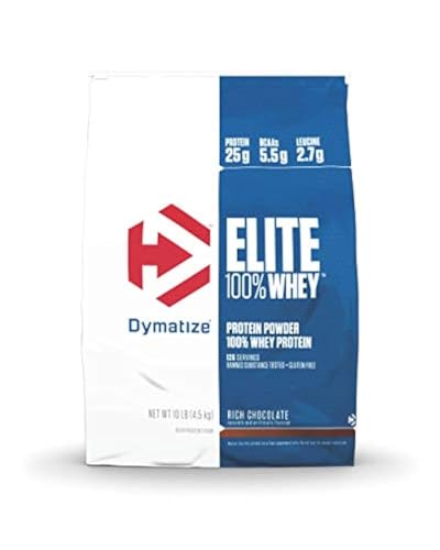 Dymatize Elite 100% Whey Protein Powder, 25 g Protein, 5.5 g BCAAs & 2.7 g L-Leucine, Quick Absorbing & Fast Digesting for Optimal Muscle Recovery, Rich Chocolate, 160 Oz