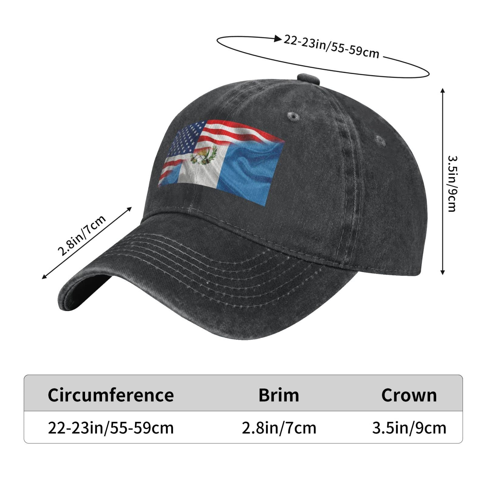 Half American Half Guatemala Flag Adult Cowboy Hat Unisex Trucker Dad Hat Adjustable Casual Sports Sun Hat for Mens Womens Black, One Size