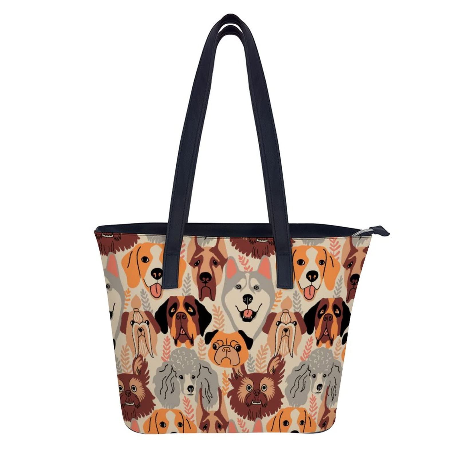 Funny Husky Beagle Women's Tote Bag PU Leather Shoulder Bag Handbags Purse For Work Shopping Travel