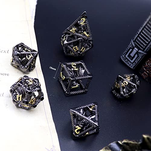 Haxtec Hollow Metal DND Dice Set 7PCs Flying Dragon Rainbow D&D Dice Set with Leather Dice Bag for Dungeons and Dragons TTRPG Gift