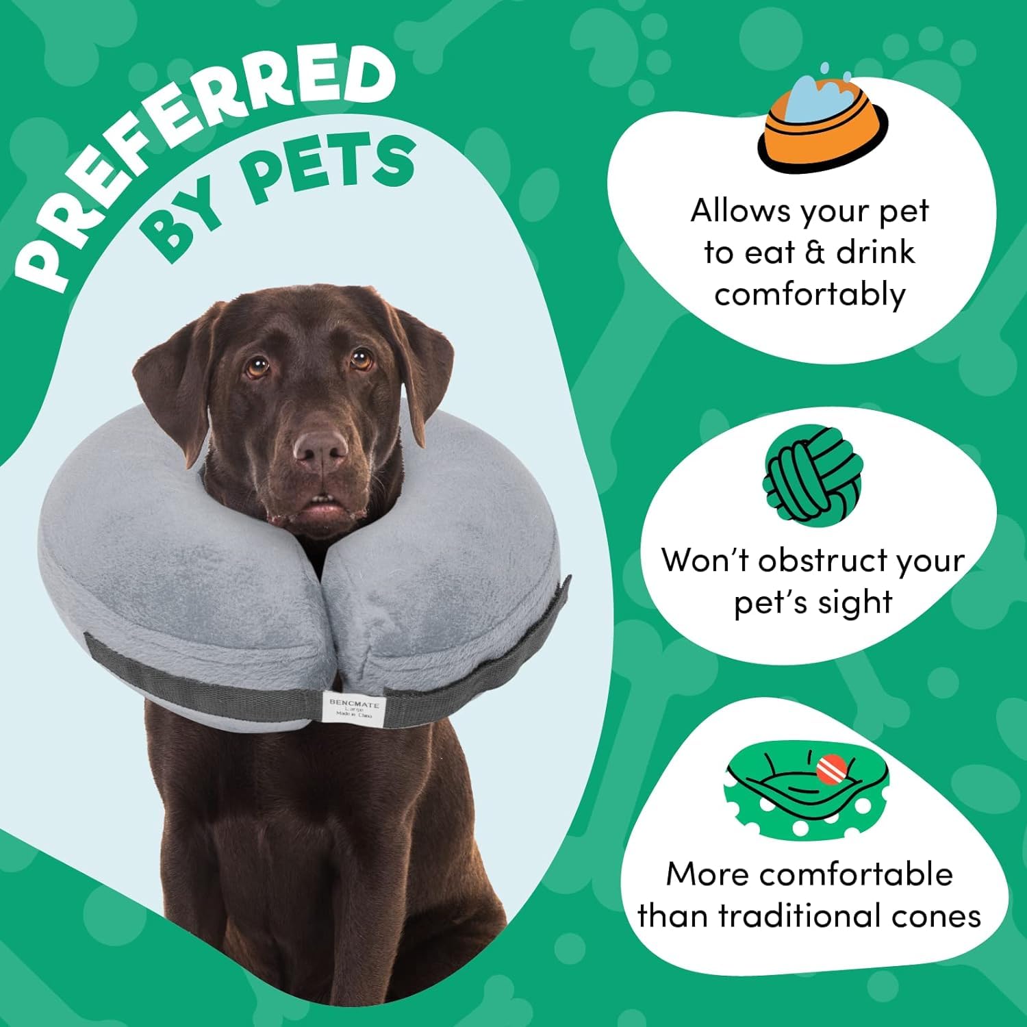 PeakTrend Protective Inflatable Collar for Dogs and Cats - Soft Pet Recovery Collar Does Not Block Vision E-Collar, Soft Protective Cone for Dogs After Surgery (Gray, [Neck:10"-14"] Medium)