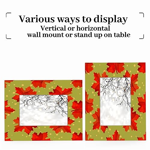 Gublec 5x7 Frame for Wall Decor Maple Leaves Red Wood Photo Frame with High-Clarity Plexiglas Picture Frames for Farmhouse Living Room Office Desk