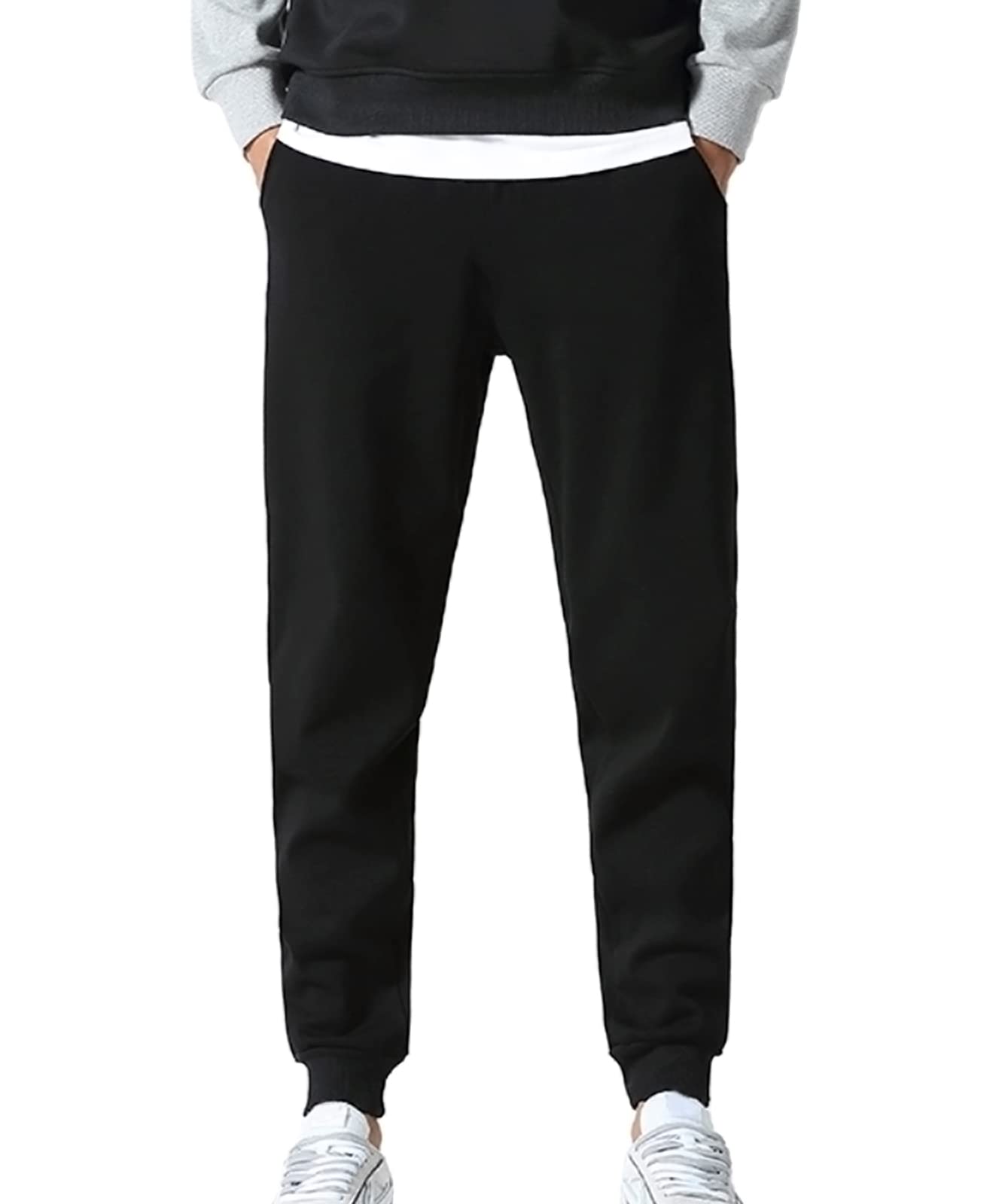 hebelala Mens Fleece Jogger Sweatpants Workout Golf Hiking Yoga Athletic Track Winter Sweat Pants for Men with Deep Pockets Black