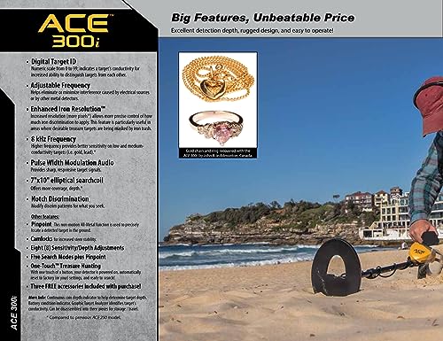 Garrett Ace 300i Metal Detector for Adults and Kids, Made in USA, Waterproof Search Coil