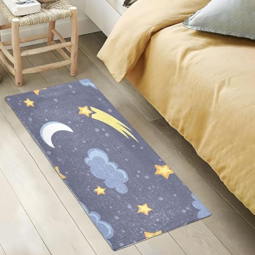 Fluffy Floor Carpet-Moon and Star ,39x20in Front Door Mat Indoor Machine Washable Carpet,Aesthetic Rug