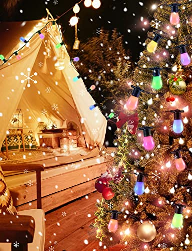 Jevindo Solar Outdoor String Lights, Portable 48ft IP65 Waterproof Patio RGB LED String Lights with 15 LED Bulbs Dimmable Multi-Color, Smart Bluetooth App Control, Balcony, Backyard, Camping, Travel