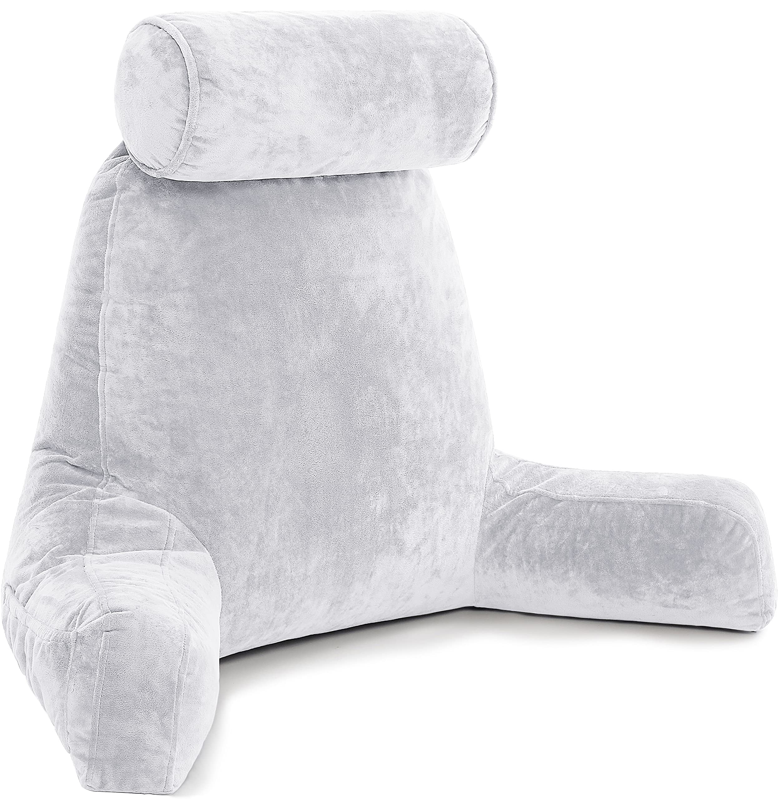 Husband Pillow Combo - Backrest Pillow with Arms : XXL Light Grey & Lap Desk Bed Tray : Grey - Memory Foam Reading Pillows for Bed w/Removable Neck Roll & Laptop Bed Tray Table