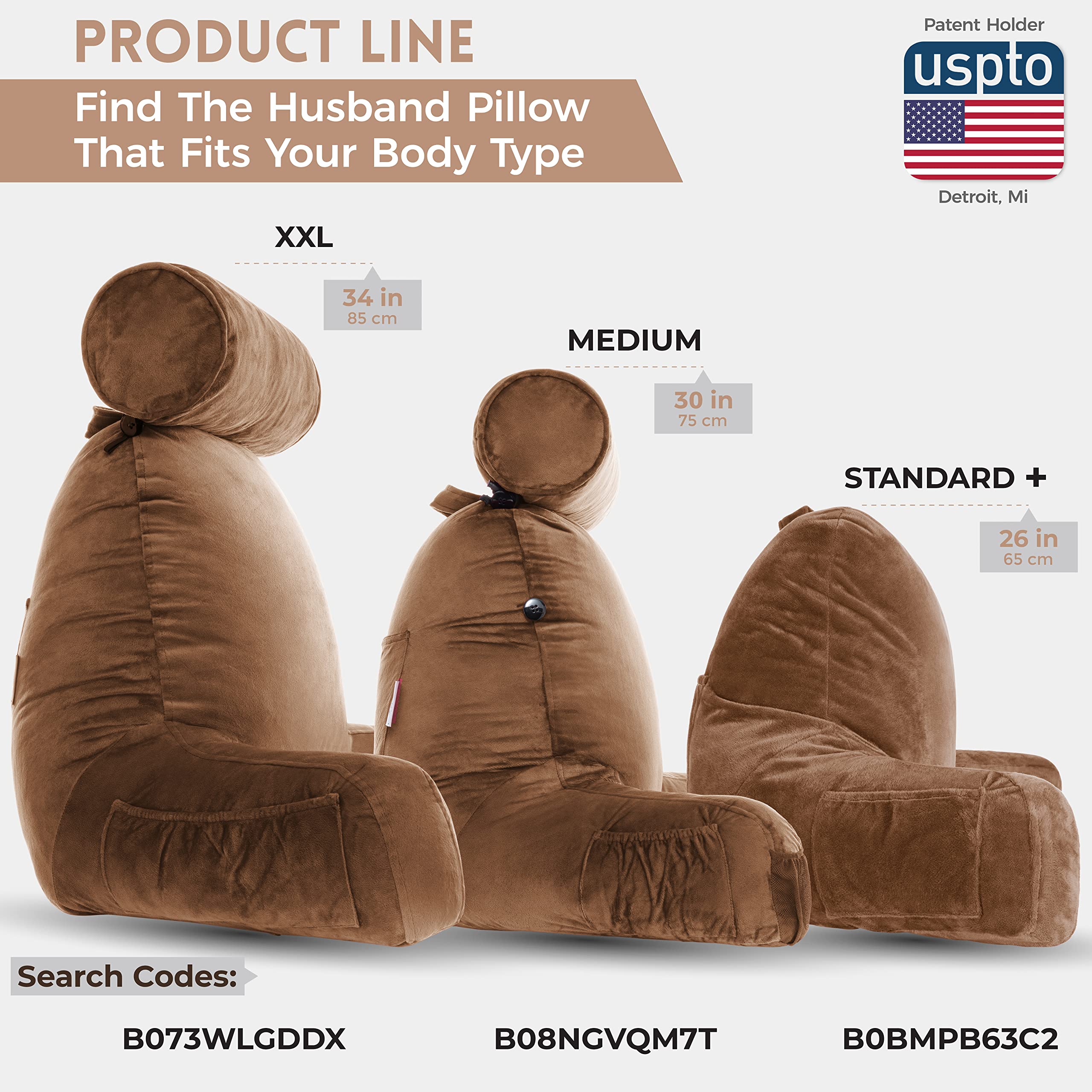 Husband Pillow Combo - Backrest Pillow with Arms : XXL Chocolate & Lap Desk Bed Tray : Grey - Memory Foam Reading Pillows for Bed w/Removable Neck Roll & Laptop Bed Tray Table