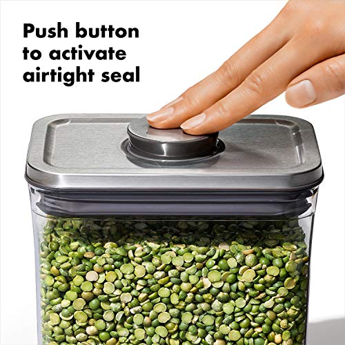 OXO Steel POP Container Big Medium Square - 4.4 Qt for Flour, Sugar and More & Good Grips POP Container Accessories 3-Piece Scoop Set