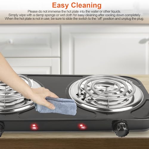 Hot Plate, 2000W Portable Electric Double Coil Burner with Dual Control & 5 Level Temperature Control, Easy to Clean, Lightweight Stainless Steel Countertop Stove for Kitchen Dorm Camping,110V