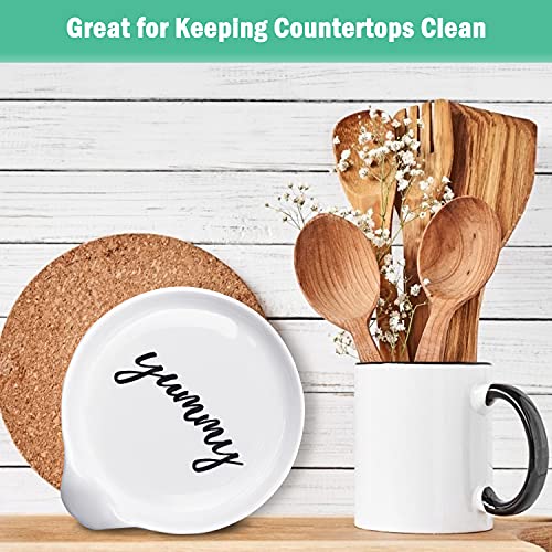 Large Spoon Rest for Stove Top & Kitchen Counter - Ceramic Utensil Rest White 5 Inch Oversized Spoon Holder - Farmhouse Home Décor for Coffee Cup & Tea Spoon, Cooking, Utensil, Ladle Rest, Yummy