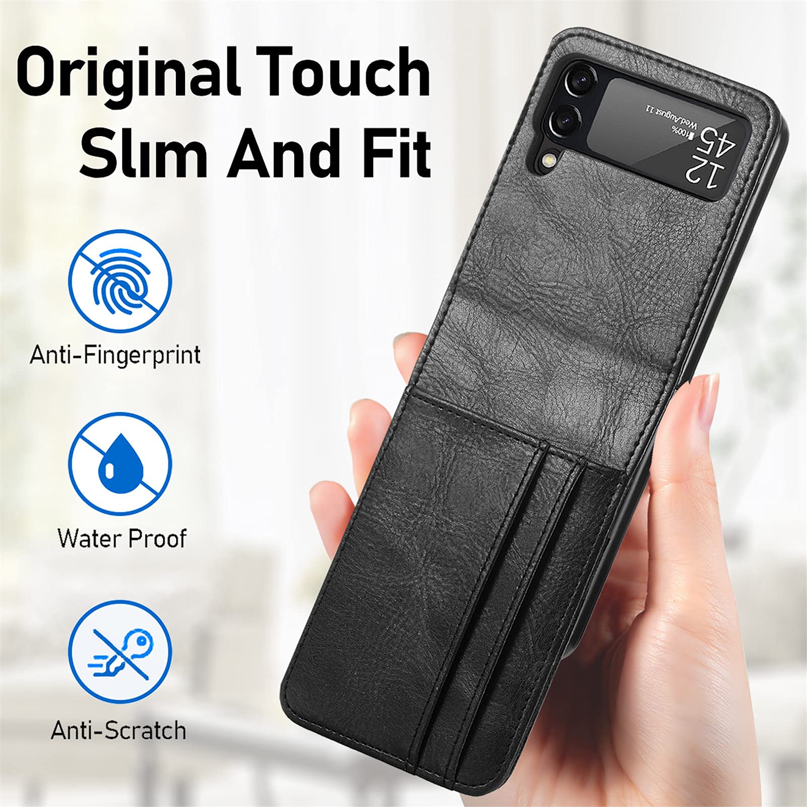 Ephoou Wallet Case for Samsung Galaxy Z Flip 3 5G with Card Holder, Premium PU Leather Phone Cover Case for Samsung Galaxy Z Flip 3 Business Black
