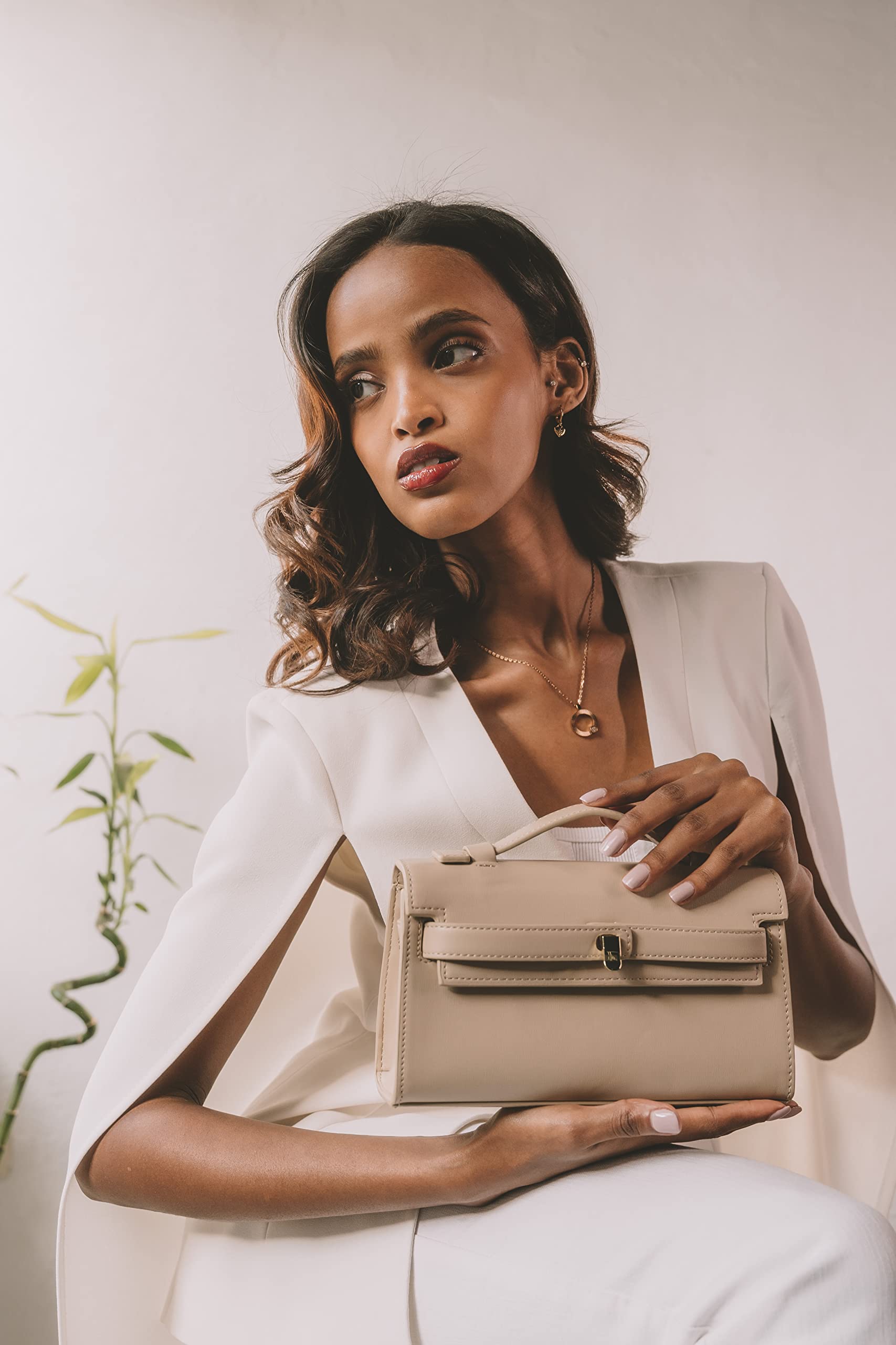 Levantine Women's KENDA Mini Flap Crossbody, handbag, top handle bag (Beige)