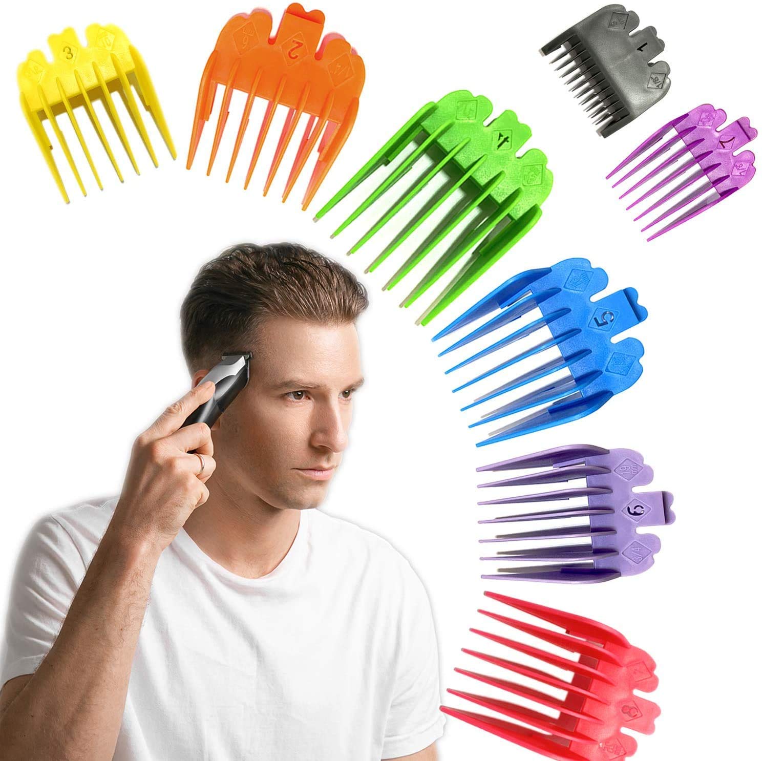 Guide Combs, HOMEKNOBS Hair Clipper Combs Guides Attachment Replacement Guards Set,8 Cutting Lengths from 1/8"to 1"(3-25mm) Fits for Most Full Size Hair Clippers/Trimmers