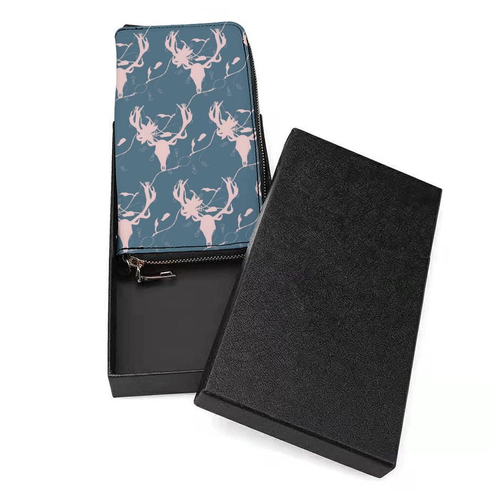 FunnyStar Deer Skull Pattern Travel Wallet Leather Wristlet Purse Portable Case For Boarding Pass ID Money Tickets With Zipper