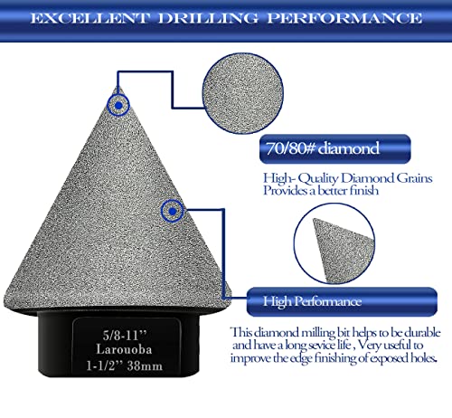 Larouoba 50mm 2" Dry Diamond Beveling Chamfer Bit, Countersink Drill Bit for Enlarging Trimming in Porcelain, Ceramic Tiles Hole 5/8"-11 Thread for Angle Grinders & SDS Adapter for Drills (Black).