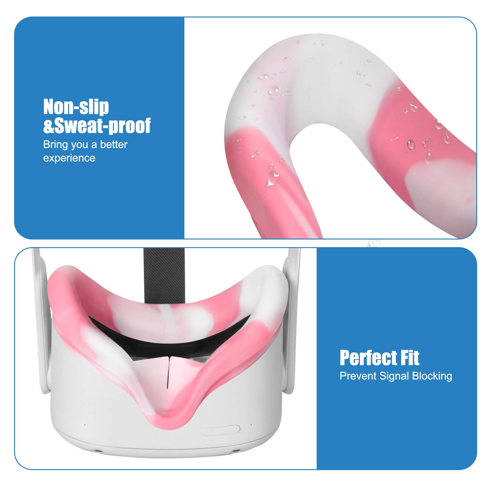 Esimen Silicone Mask Cover for Oculus Quest 2 Face Cushion Cover Sweatproof (Bluemixed+Pinkmixed)