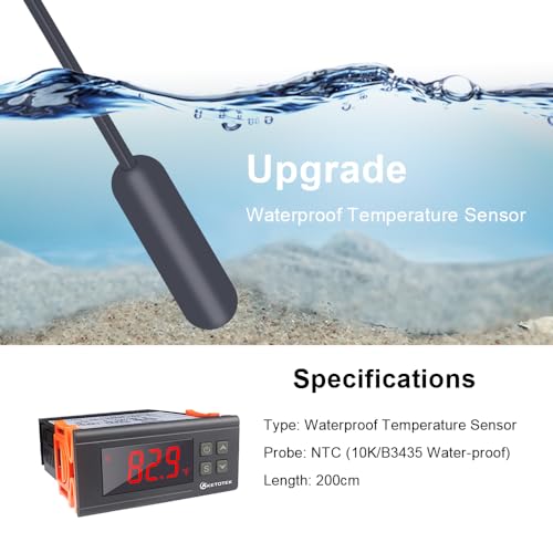 KETOTEK Digital Temperature Controller AC110V 10A Fahrenheit Thermostat with 2m Waterproof Sensor 2 Relays Heating Cooling Incubator