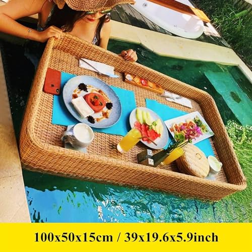Floating Tray Floating Pool Tray Rattan Woven Floating Pool Tray, Stylish Breakfast Tray On The Water, Oversized Floating Bar & Table For Pool (Color : 100x50x15cm)