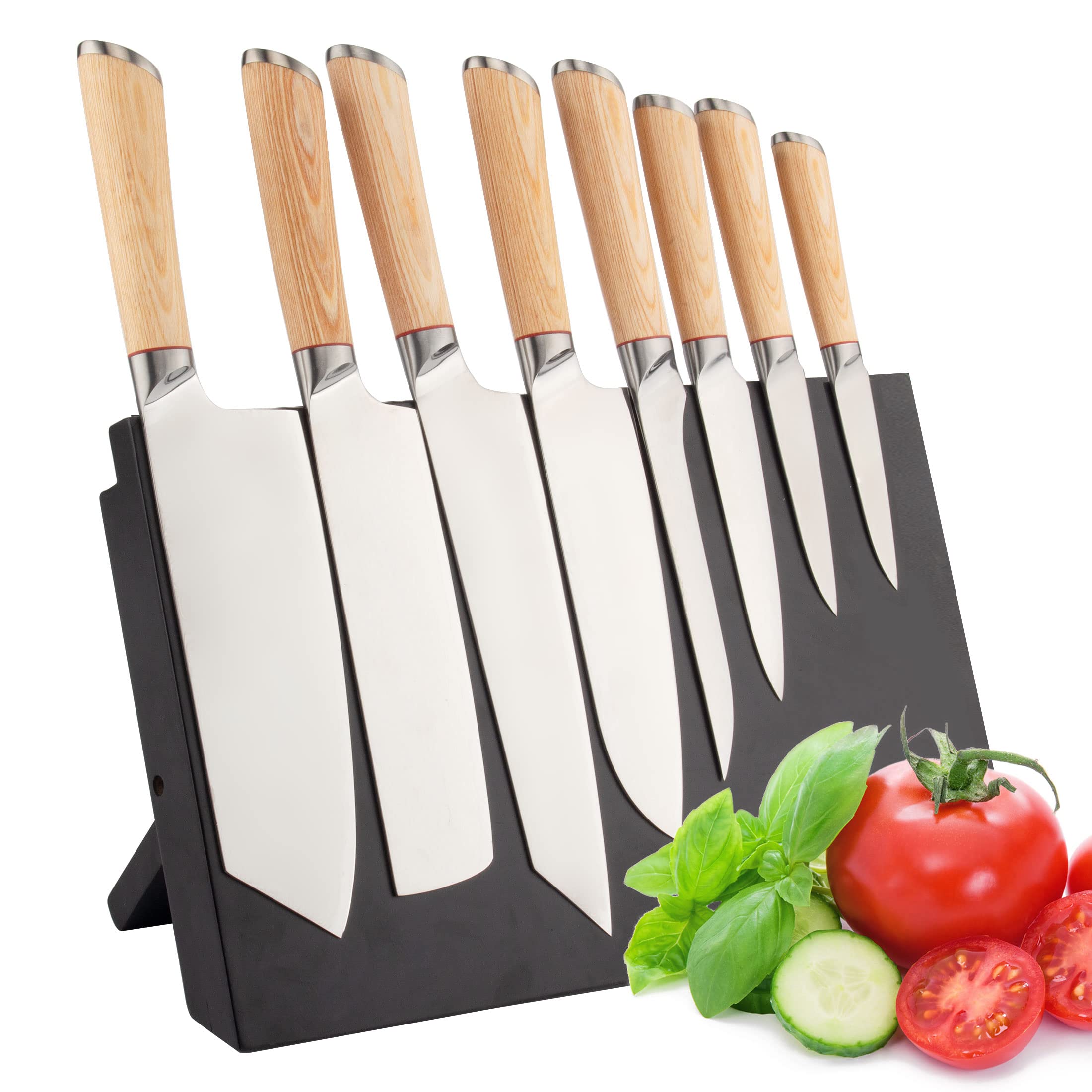 Magnetic Knife Block,Kitchen Knife Holder,Natural Solid Wood Material,Foldable Universal Knife Tool Display and Placement Stand Rack for Knife Organize and Storage,Powerful Enhanced Magnet