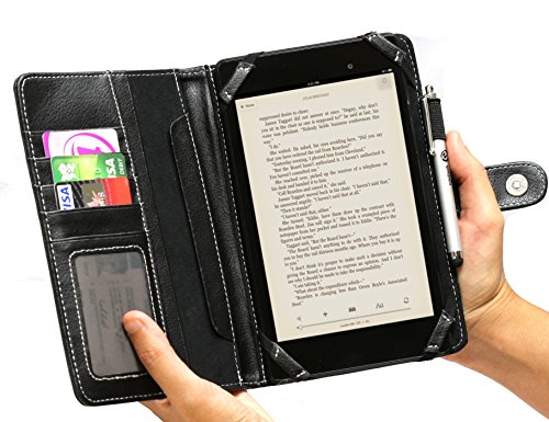 Navitech 7" Black Leather Book Style Folio Case/Cover & Stylus Pen Compatible with The Dragon Touch 7'' / NeuTab N7