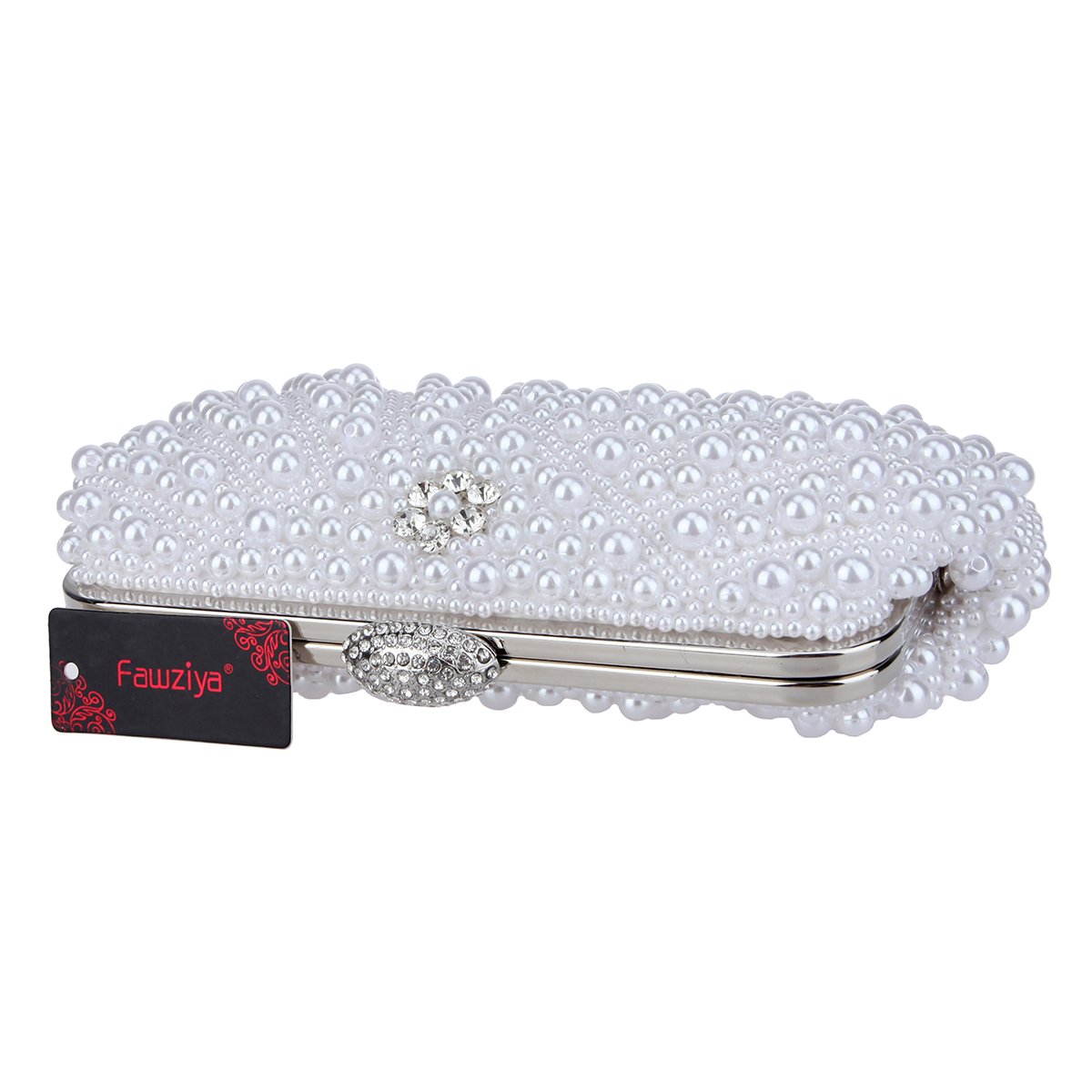 Fawziya Evening Clutch Rhinestone Faux Pearl Soft Novelty Purses For Women Formal-White