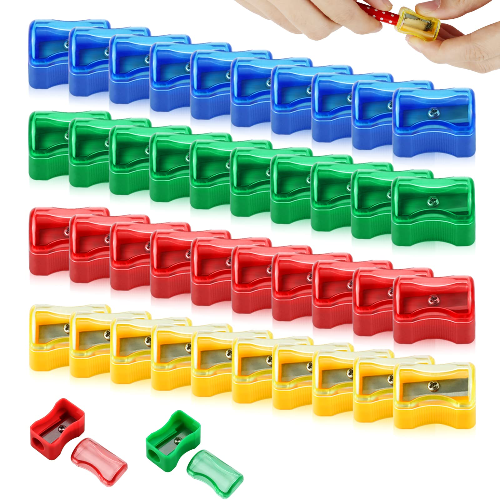 Faxco 96 PCS Coloured Plastic Pencil Sharpener,Kids Plastic Manual Pencil Sharpener with Cap Bulk Set,Plastic Manual Pencil Sharpener,Mini Handheld Sharpener with Lid