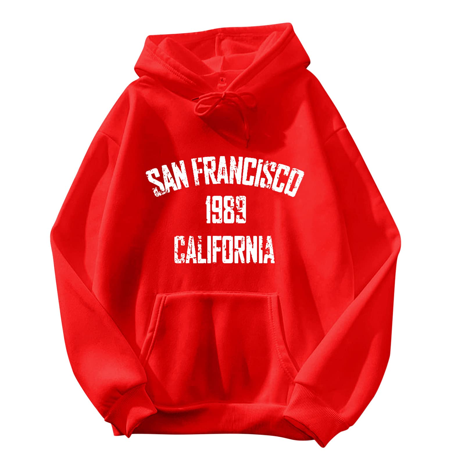 KUAILEYA Anime Hoodie Women's Casual Long Sleeve Cutout Print Hoodie Pullover Drawstring Sweatshirt Top, B5-red, Large