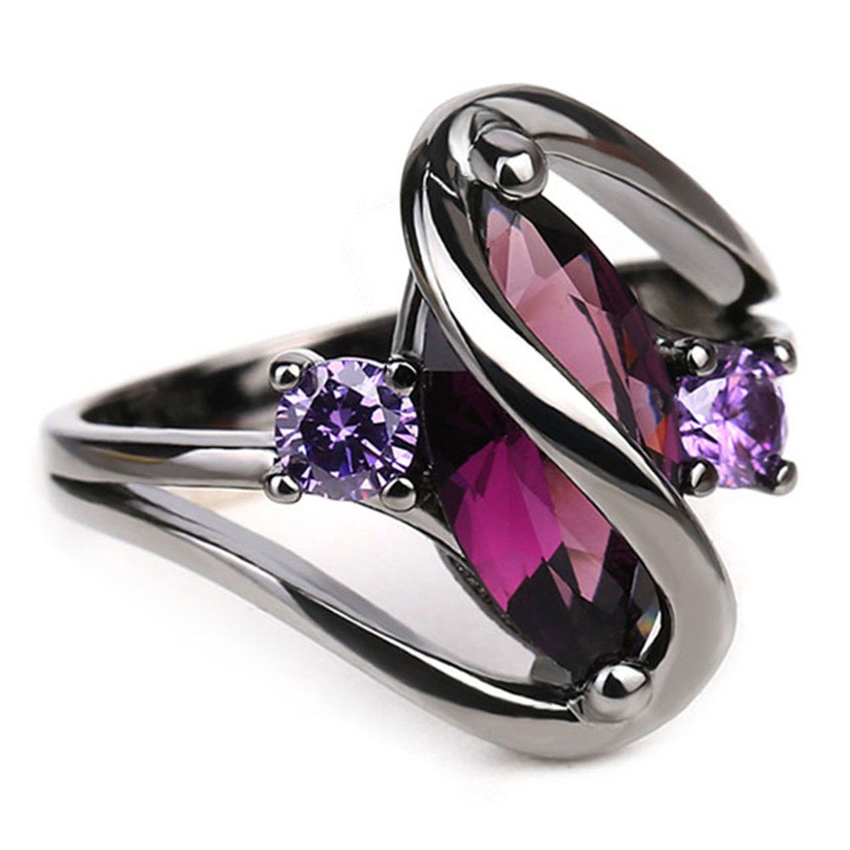 ECYC Trendy Engagement Wedding Rings Women Horse Eye Cz Black Gold Rings (8)