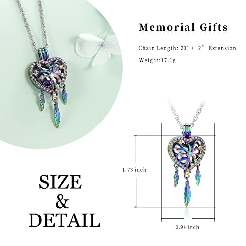shajwo Cremation Jewelry Dream Catcher Heart Urn Necklace for Ashes for Women Men Keepsake Memorial Hollow Pendant,Rainbow-Silver