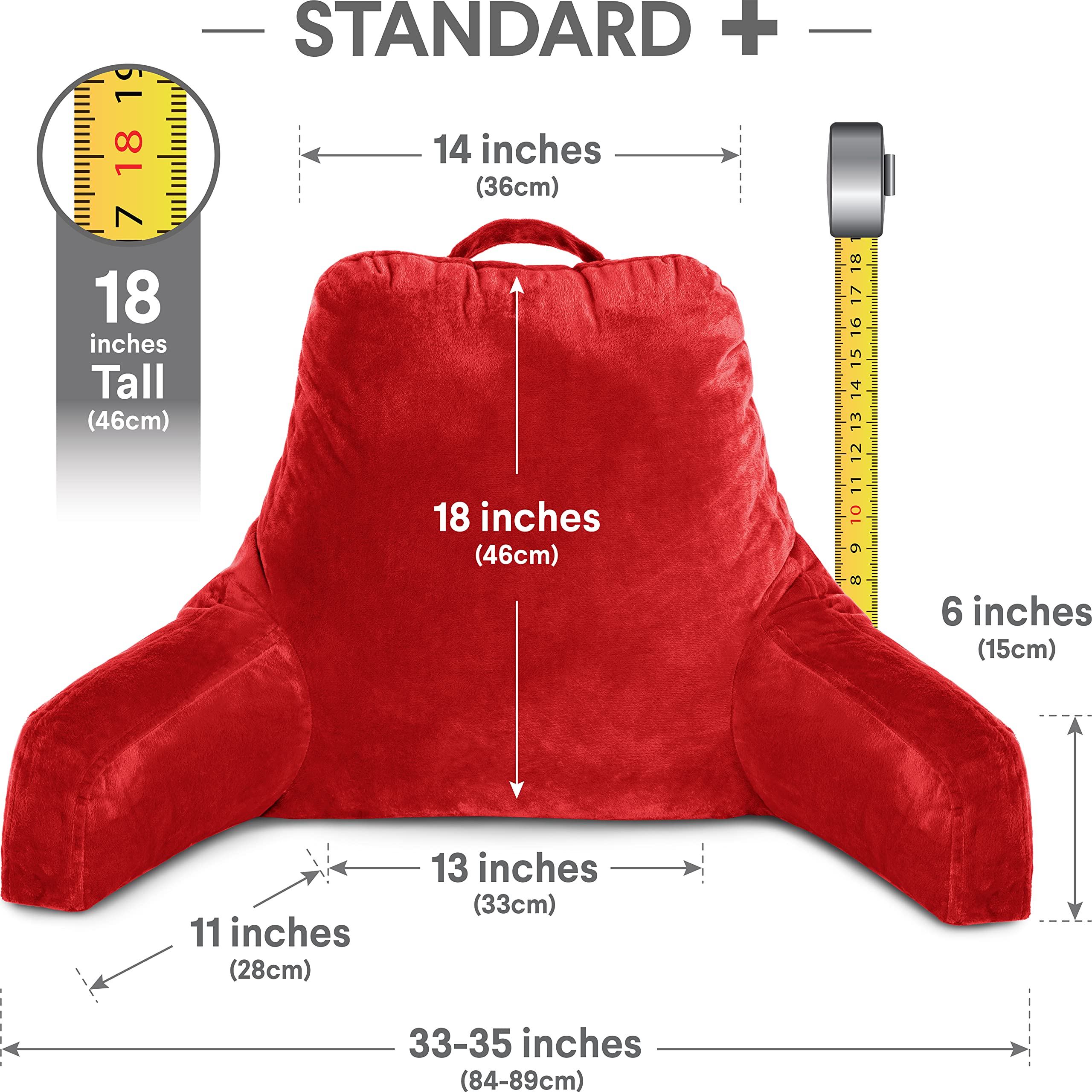 Husband Pillow Combo - Backrest Pillow with Arms : Standard Red & Lap Desk Bed Tray : Pink - Memory Foam Reading Pillows for Bed & Laptop Bed Tray Table