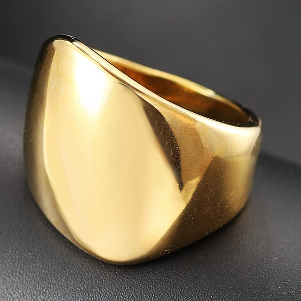 Jude Jewelers Stainless Steel High Polished Domed Style Classic Plain Wedding Statement Cocktail Party Holiday Ring (Gold, 7)