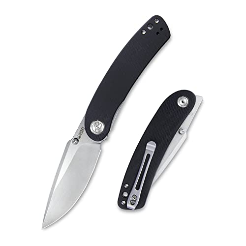 KUBEY Momentum KU344A Everyday Carry Pocket Knife, 3.43-Inch Drop Point Blade G10 Handles with Dual Thumb Studs and Reversible Clip for Outdoor Hunting Camping