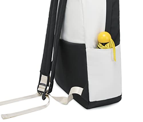 Teecho Backpack Purse for Women Student School Bag Cute Laptop Backpack for Youngsters White with Black