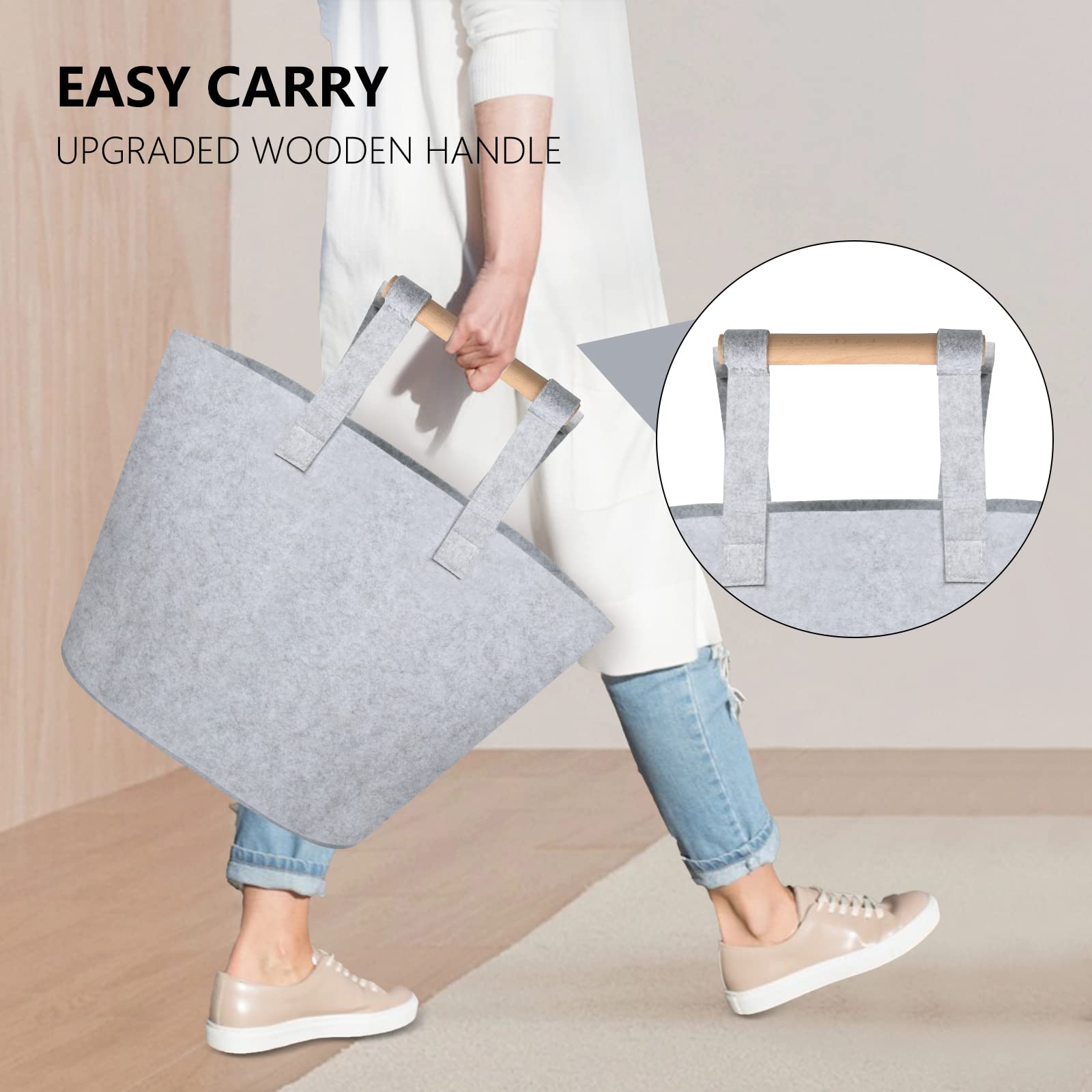 MAHAN Felt Laundry Basket, Large Capacity Dirty Laundry Hamper with Handles, Silver Gray Toys Storage Organizer Kids Laundry Hamper, Suitable for Children's Room/Bedroom/Laundry Room